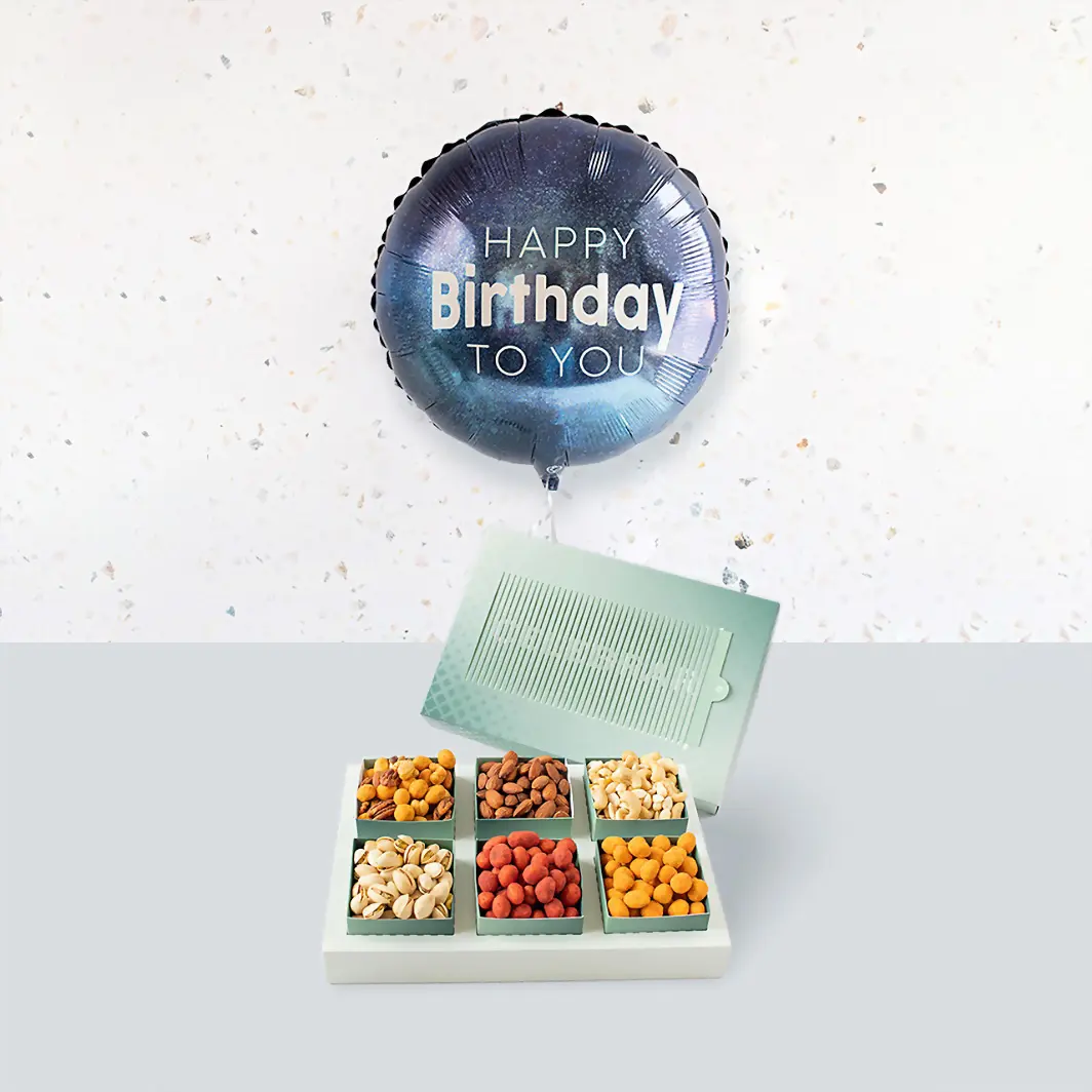 Globo "Happy Birthday To You" con Canasta de Nueces Selectas